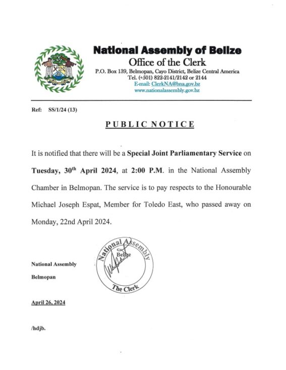 Public Notice: Special Joint Parliamentary Service - Passing of Hon ...