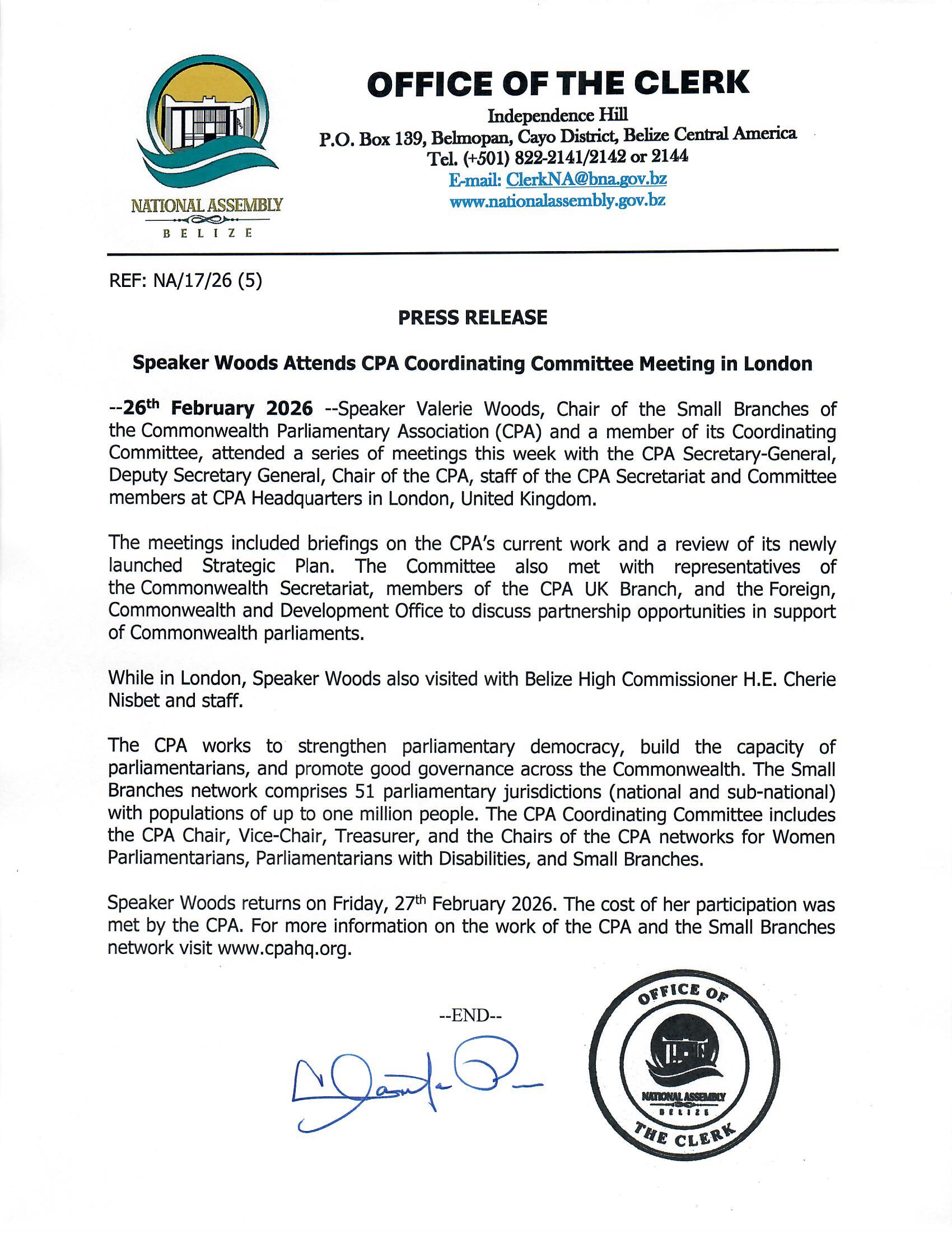 Press Release - Speaker Woods Attends CPA Coordinating Committee ...